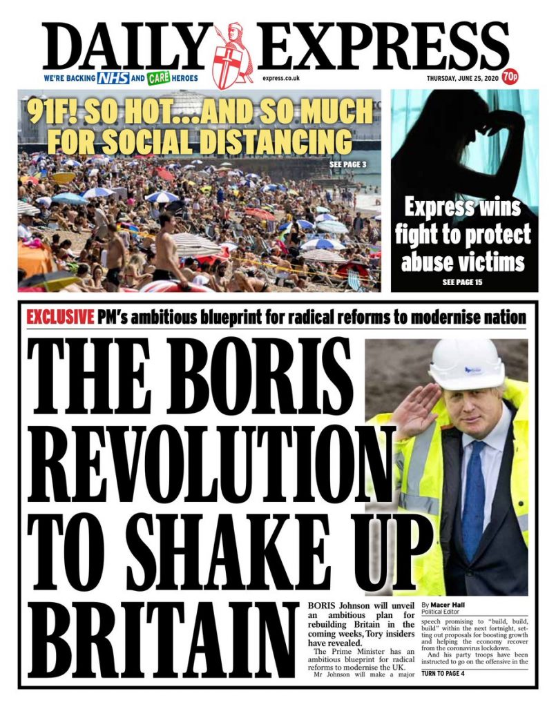 Daily Express Front Page 25th of June 2020 - Tomorrow's Papers Today!