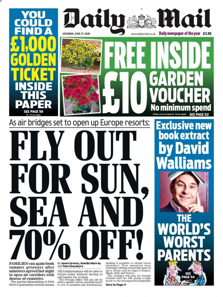 Daily Mail Front Page 27th of June 2020 - Tomorrow's Papers Today!