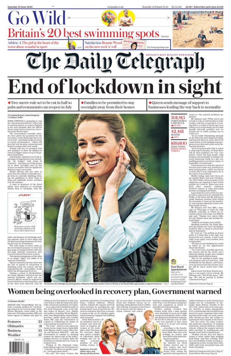 Daily Telegraph Front Page 20th of June 2020 - Tomorrow's Papers Today!