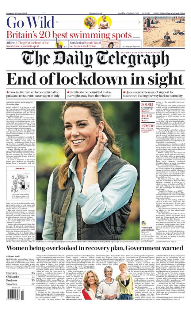 Daily Telegraph Front Page 20th of June 2020 - Tomorrow's Papers Today!