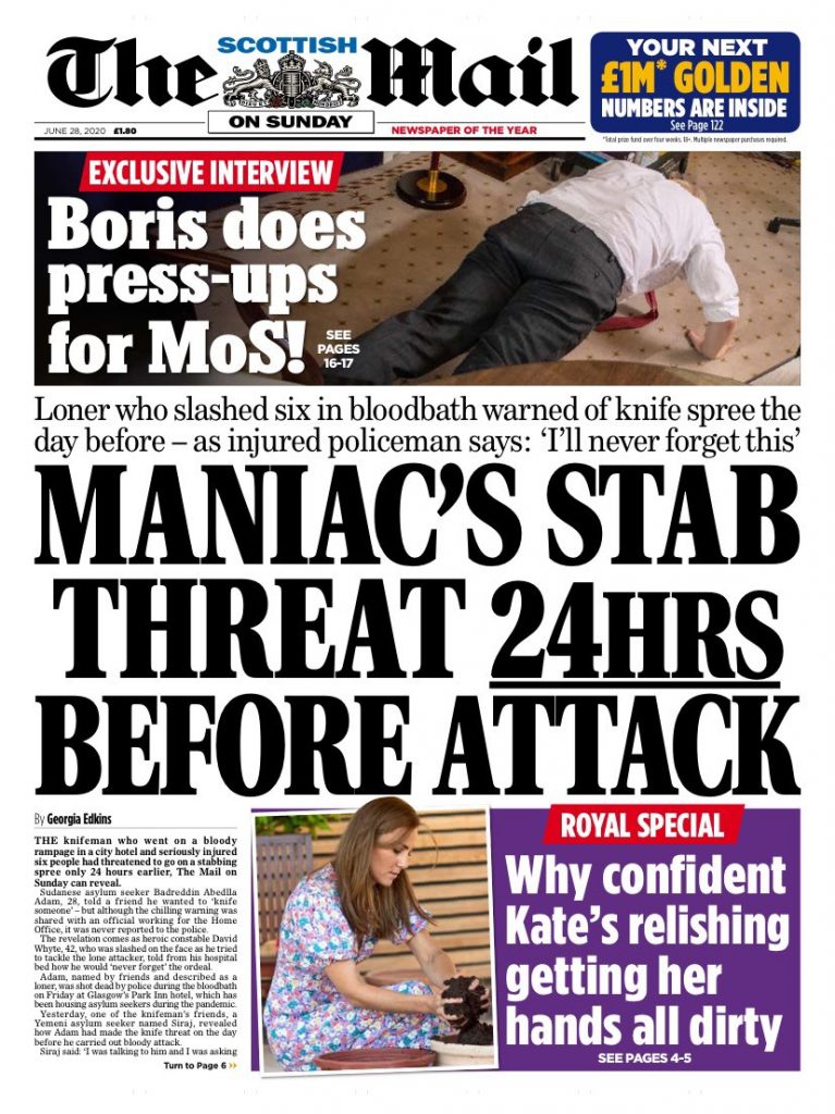Sunday Mail Front Page 28th of June 2020 - Tomorrow's Papers Today!