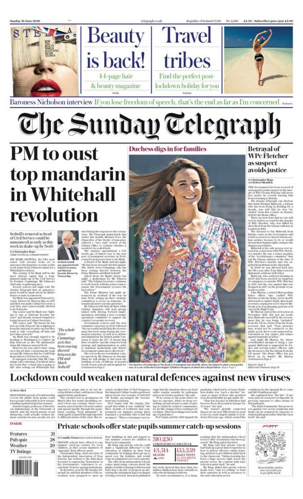 Sunday Telegraph Front Page 28th of June 2020 - Tomorrow's Papers Today!