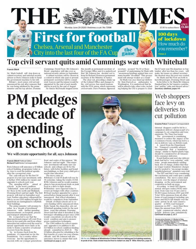 Times Front Page 29th of June 2020 - Tomorrow's Papers Today!