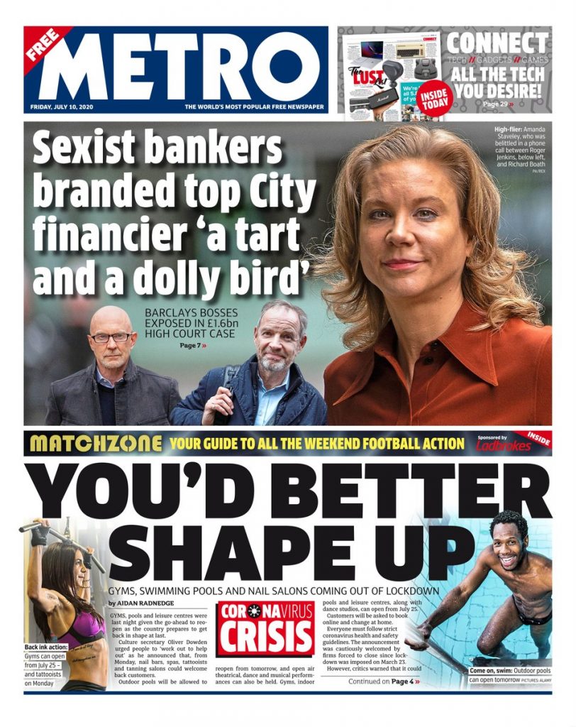 Metro Front Page 10th of July 2020 - Tomorrow's Papers Today!