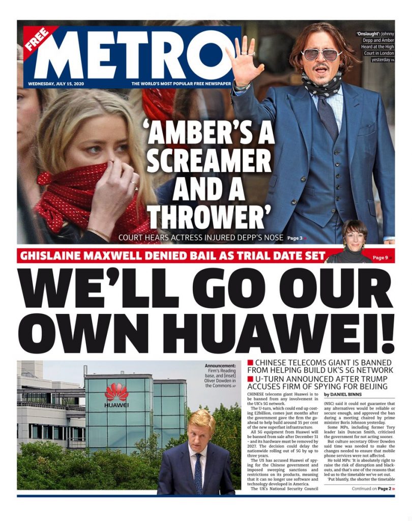 Metro Front Page 15th of July 2020 - Tomorrow's Papers Today!