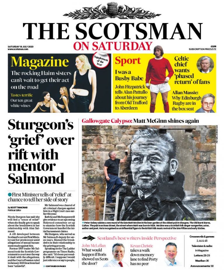 Scotsman Front Page 18th of July 2020 - Tomorrow's Papers Today!
