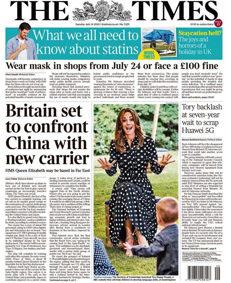 Times Front Page 14th of July 2020 - Tomorrow's Papers Today!