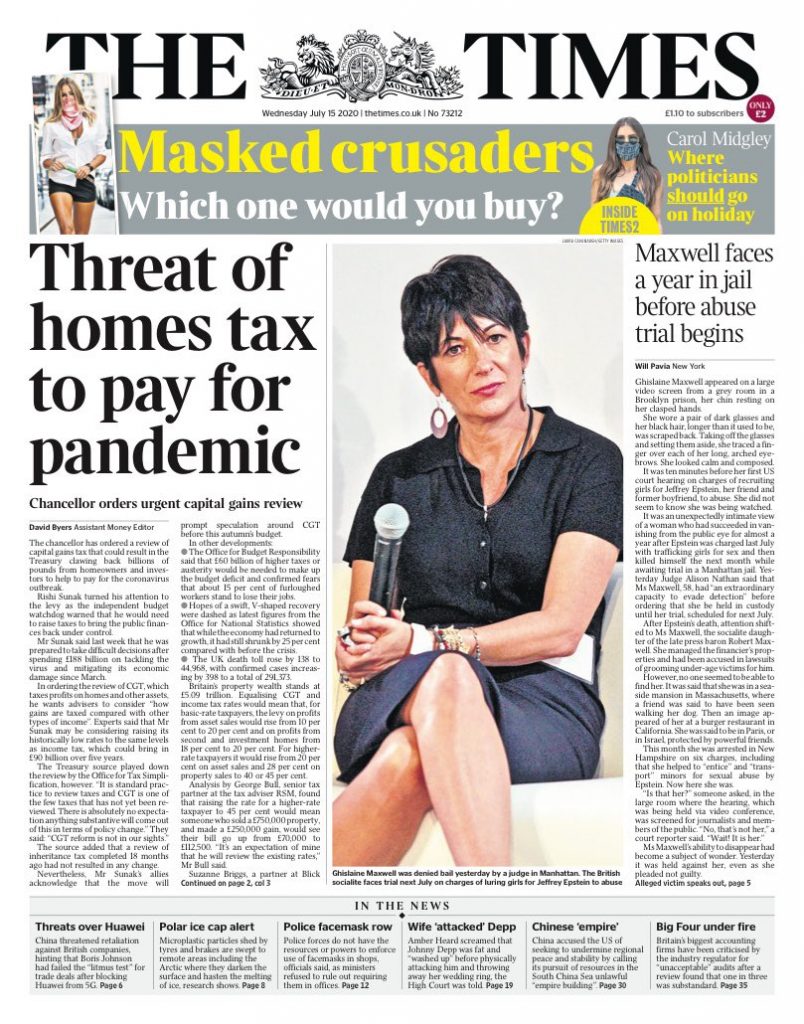 Times Front Page 15th of July 2020 - Tomorrow's Papers Today!