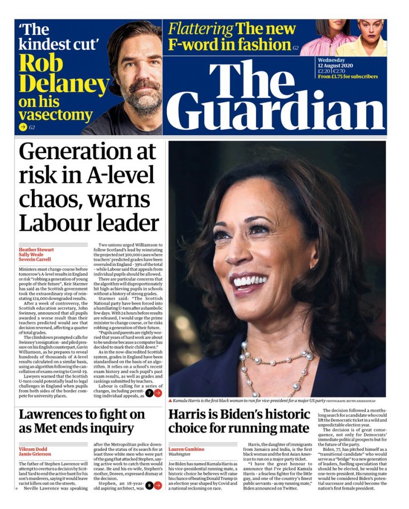 Guardian Front Page 12th of August 2020 - Tomorrow's Papers Today!