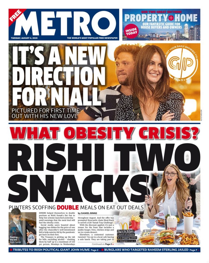 Metro Front Page 4th of August 2020 - Tomorrow's Papers Today!