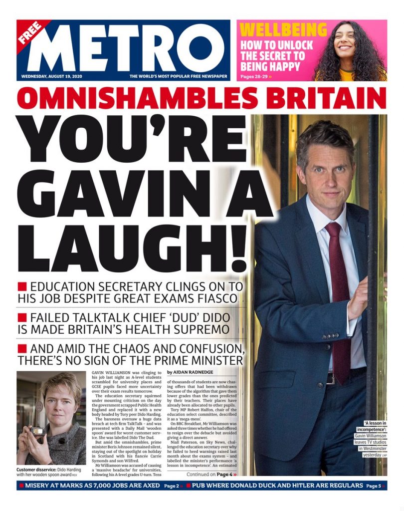 Metro Front Page 19th of August 2020 - Tomorrow's Papers Today!