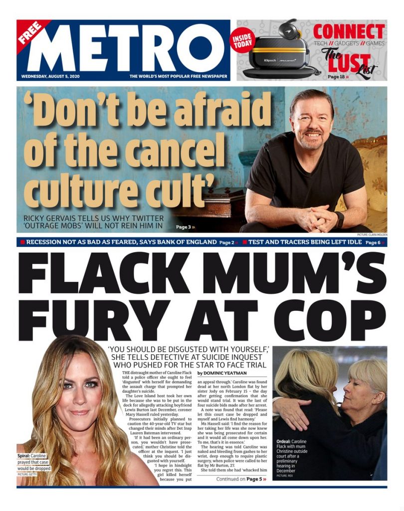 Metro Front Page 7th of August 2020 - Tomorrow's Papers Today!