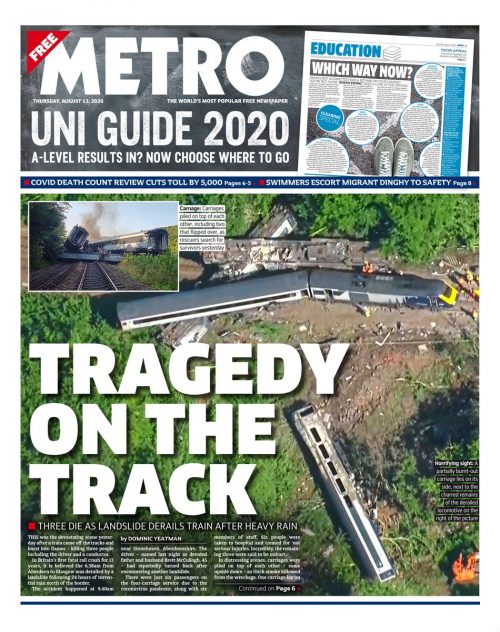 Metro Front Page 13th of August 2020 - Tomorrow's Papers Today!
