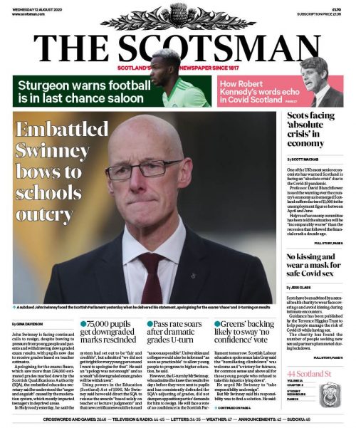 Scotsman Front Page 12th of August 2020 - Tomorrow's Papers Today!