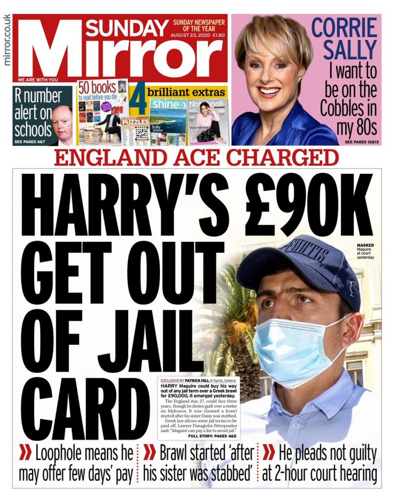 Sunday Mirror Front Page 23rd of August 2020 - Tomorrow's Papers Today!