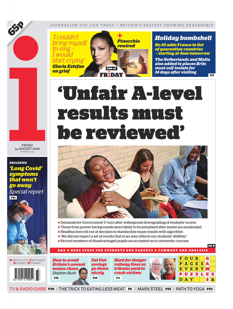 i Front Page 14th of August 2020 - Tomorrow's Papers Today!