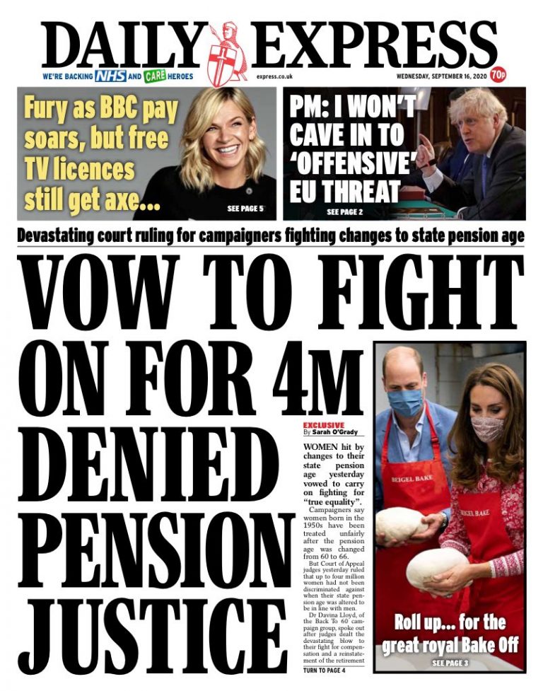 Daily Express Front Page 16th of September 2020 - Tomorrow's Papers Today!