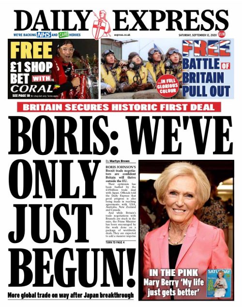 Daily Express Front Page 12th of September 2020 - Tomorrow's Papers Today!