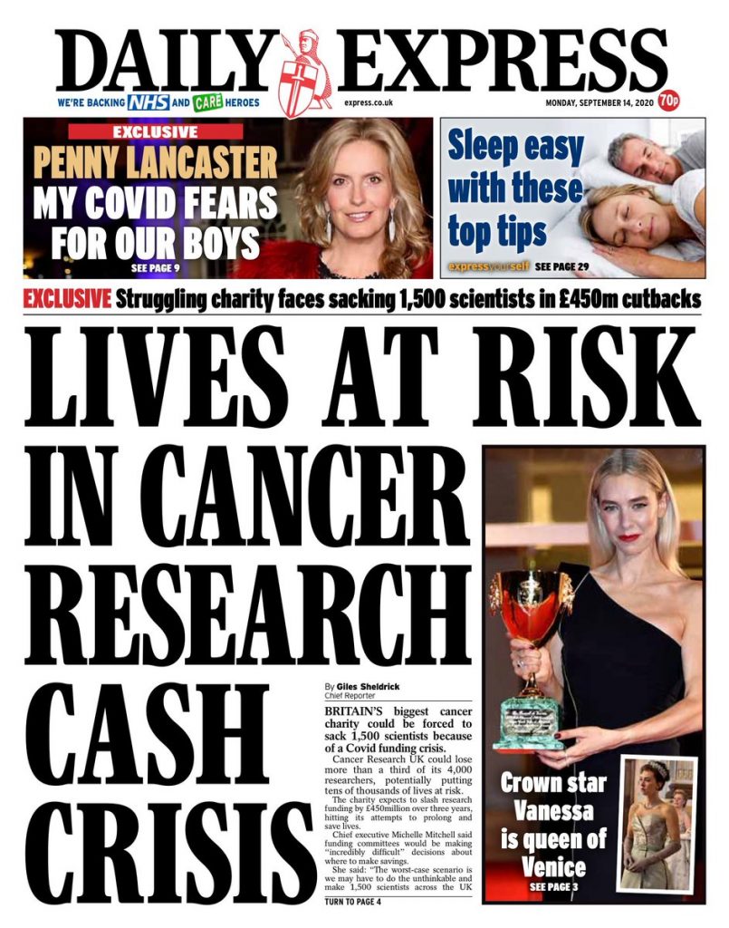 Daily Express Front Page 14th of September 2020 - Tomorrow's Papers Today!