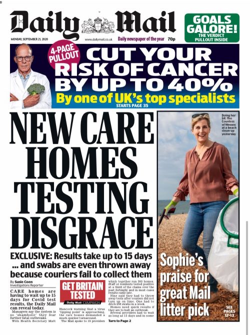 Daily Mail Front Page 21st of September 2020 - Tomorrow's Papers Today!