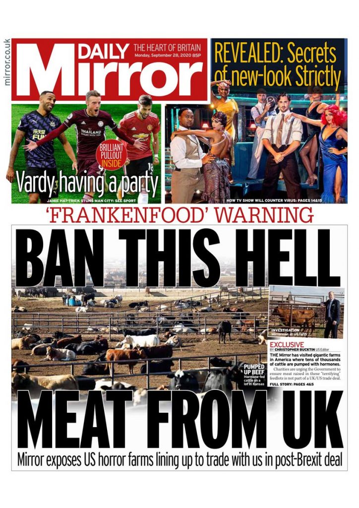 Daily Mirror Front Page 28th of September 2020 - Tomorrow's Papers Today!