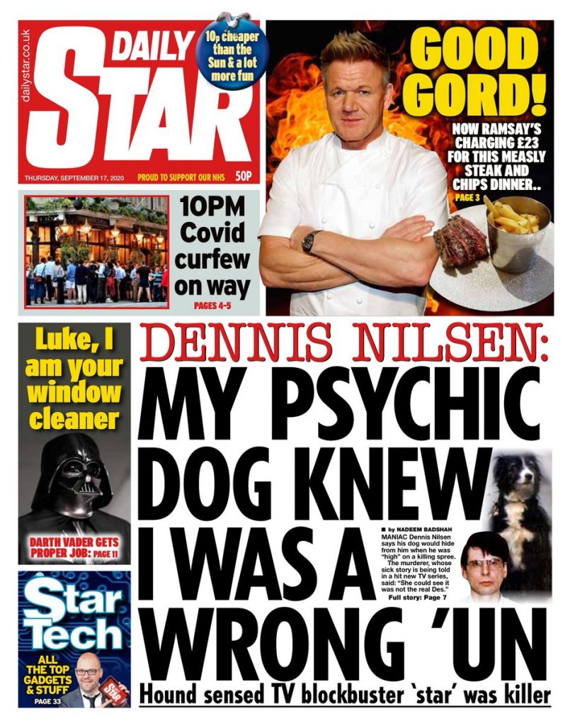 Daily Star Front Page 17th of September 2020 - Tomorrow's Papers Today!
