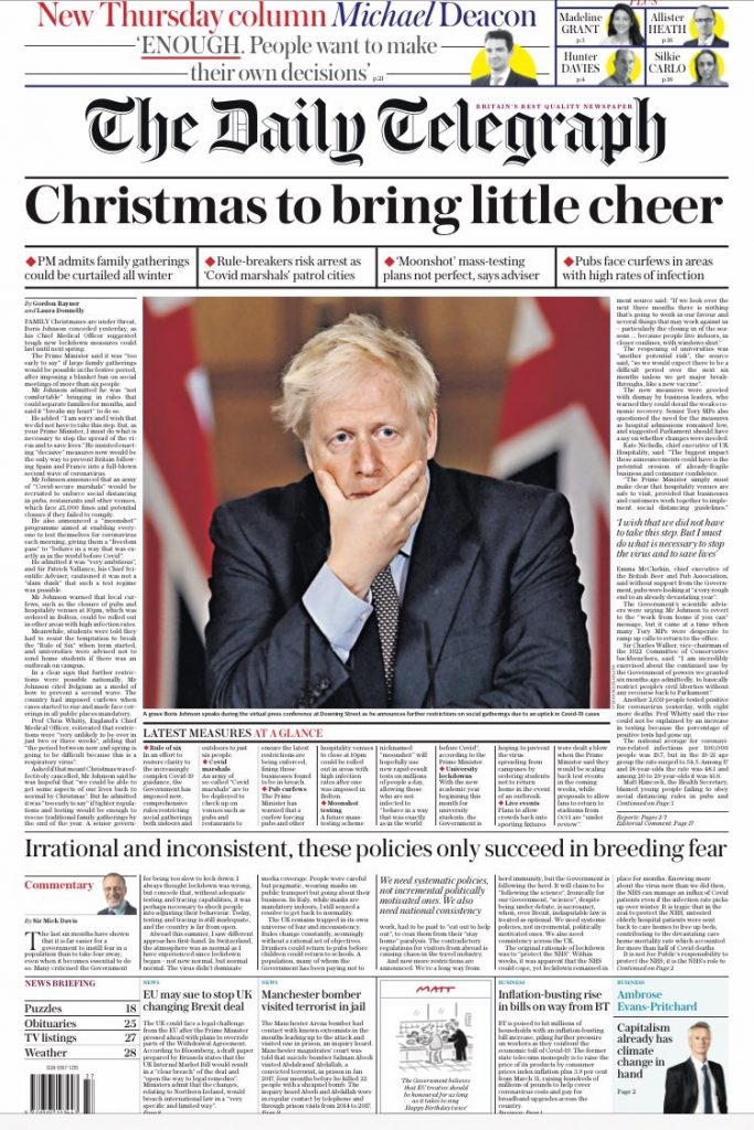 Daily Telegraph Front Page 10th of September 2020 - Tomorrow's Papers ...
