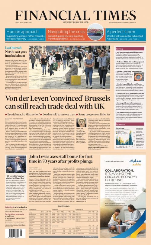 Financial Times Front Page 18th of September 2020 - Tomorrow's Papers ...