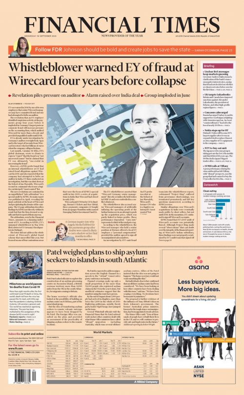 Financial Times Front Page 30th of September 2020 - Tomorrow's Papers ...