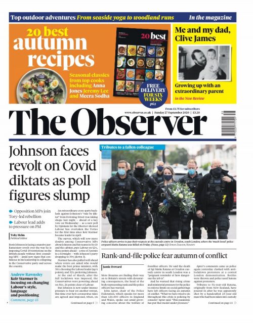 Observer Front Page 27th of September 2020 - Tomorrow's Papers Today!