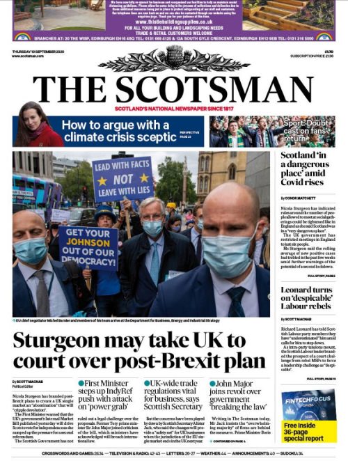 Scotsman Front Page 10th of September 2020 - Tomorrow's Papers Today!