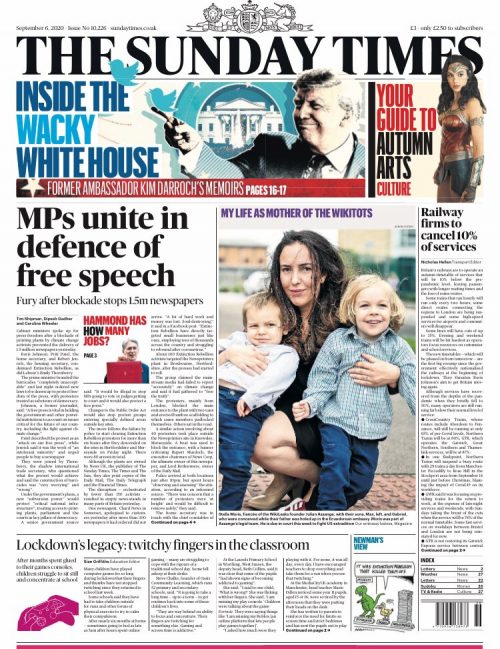 Sunday Times Front Page 6th of September 2020 - Tomorrow's Papers Today!