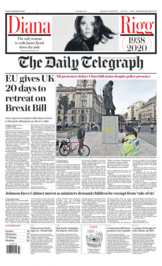 Daily Telegraph Front Page 11th of September 2020 - Tomorrow's Papers ...