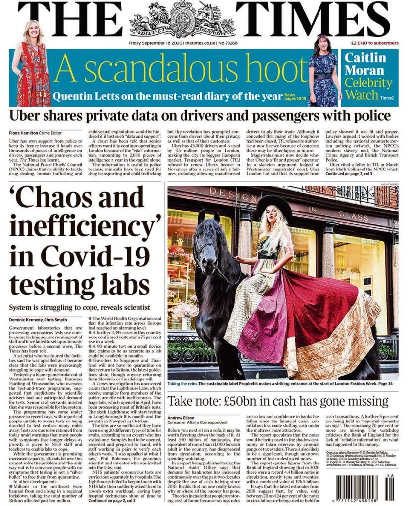 Times Front Page 18th of September 2020 - Tomorrow's Papers Today!