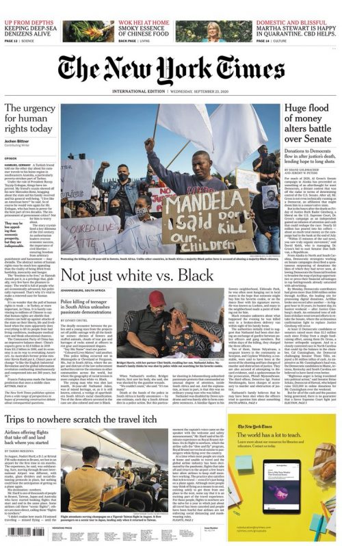 New York Times Front Page 23rd of September 2020 - Tomorrow's Papers Today!