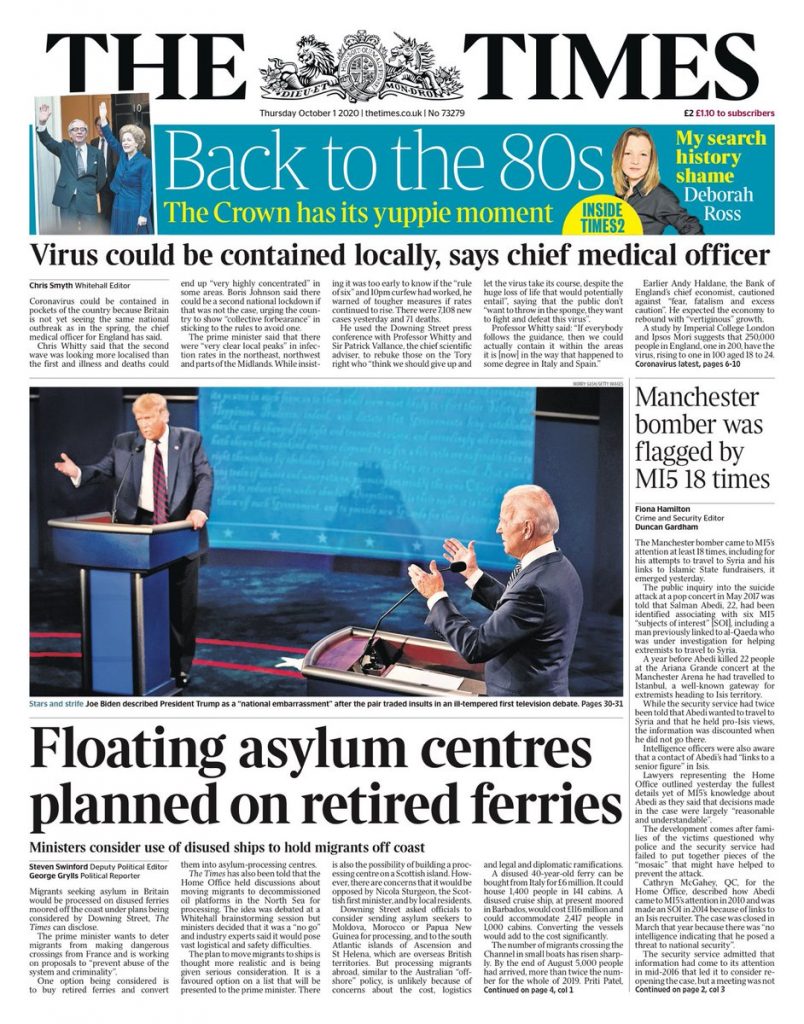 Times Front Page 1st of October 2020 - Tomorrow's Papers Today!
