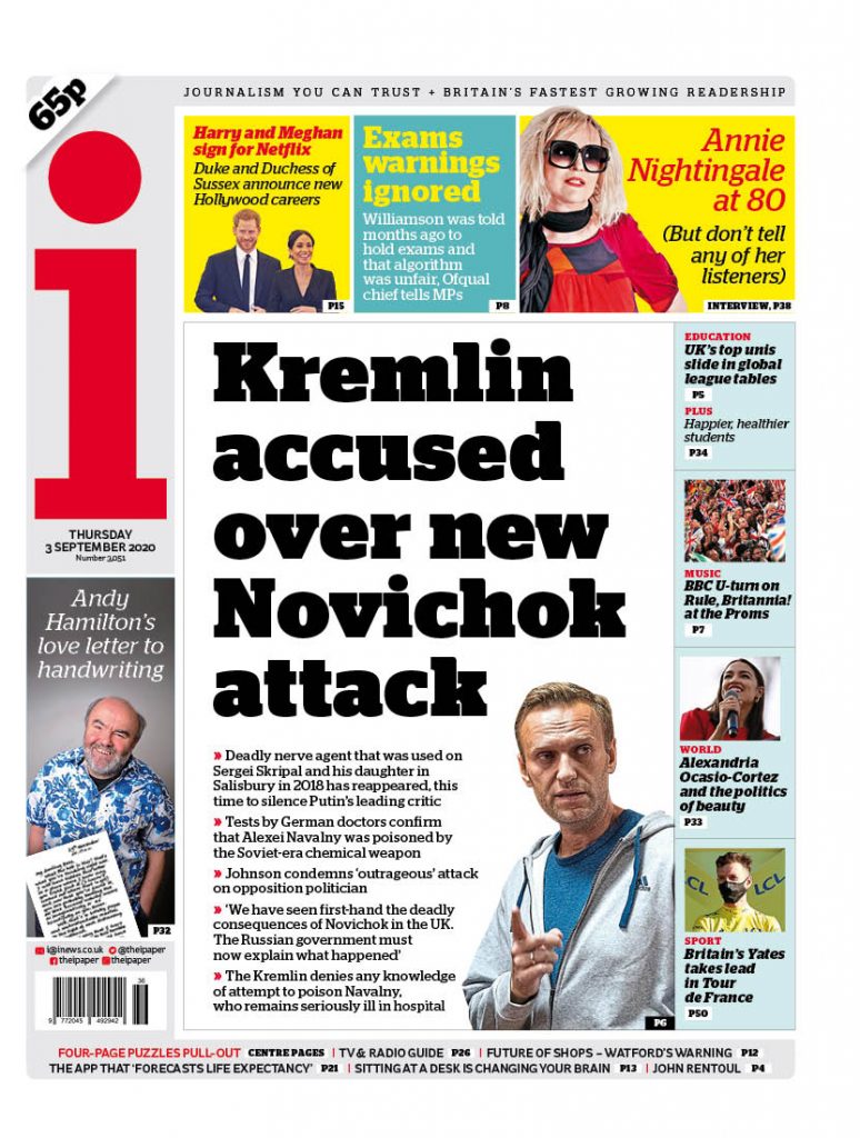 i Front Page 3rd of September 2020 - Tomorrow's Papers Today!