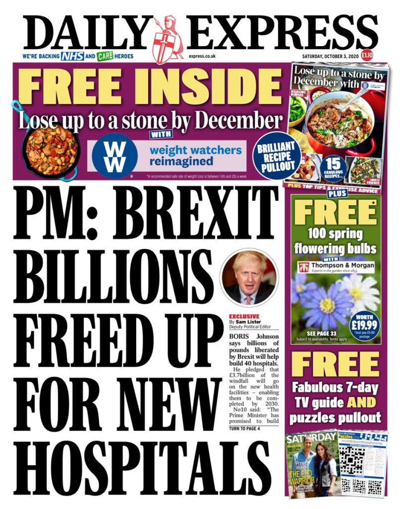 Daily Express Front Page 3rd of October 2020 - Tomorrow's Papers Today!