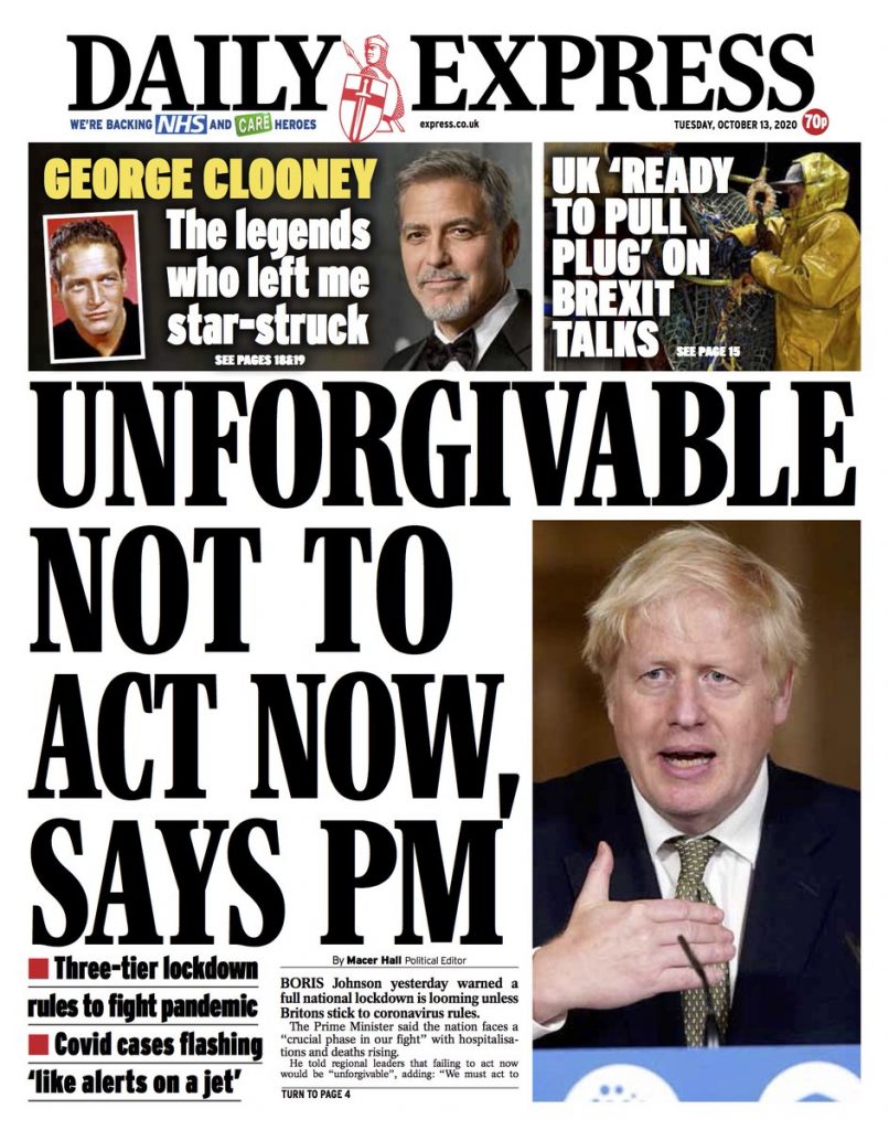 Daily Express Front Page 13th of October 2020 - Tomorrow's Papers Today!