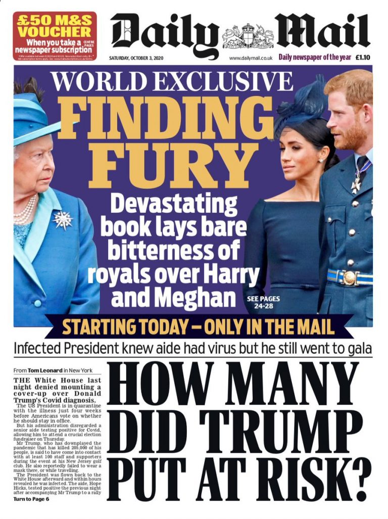 Daily Mail Front Page 3rd of October 2020 - Tomorrow's Papers Today!