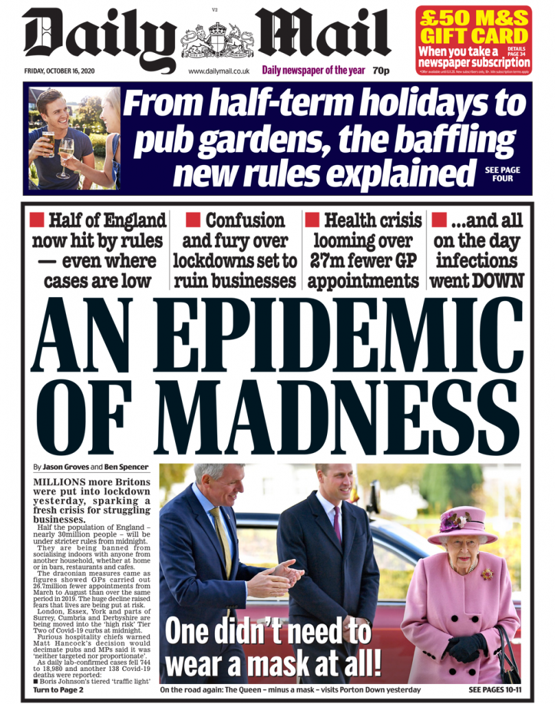 Daily Mail Front Page 16th of October 2020 - Tomorrow's Papers Today!