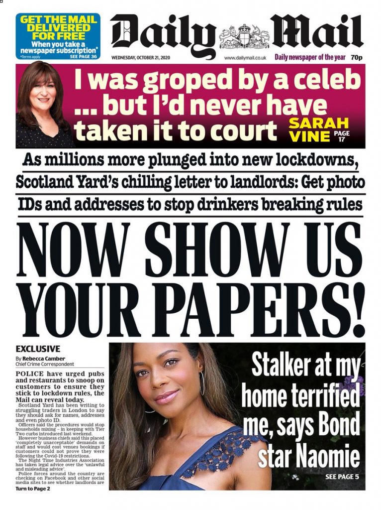 Daily Mail Front Page 21st of October 2020 - Tomorrow's Papers Today!
