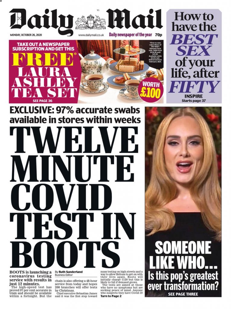 Daily Mail Front Page 26th of October 2020 - Tomorrow's Papers Today!