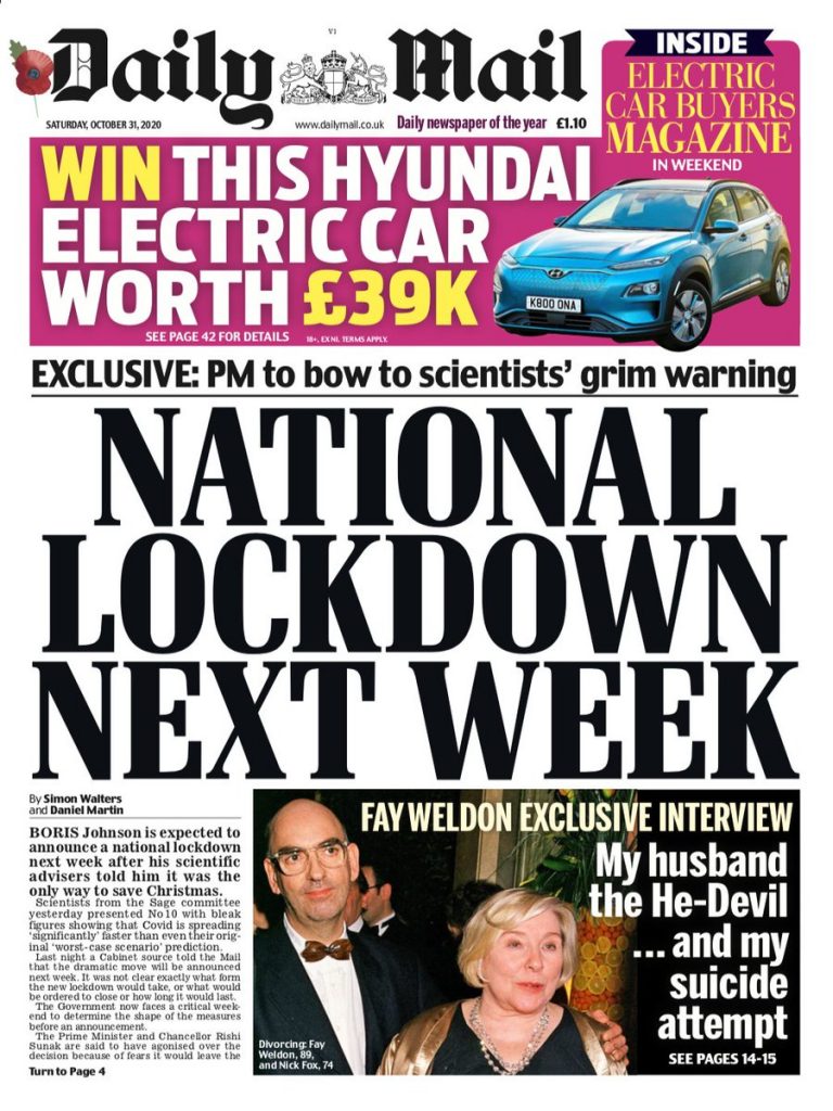 Daily Mail Front Page 31st of October 2020 - Tomorrow's Papers Today!