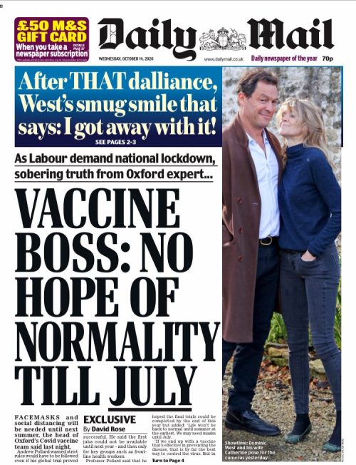 Daily Mail Front Page 14th of October 2020 - Tomorrow's Papers Today!