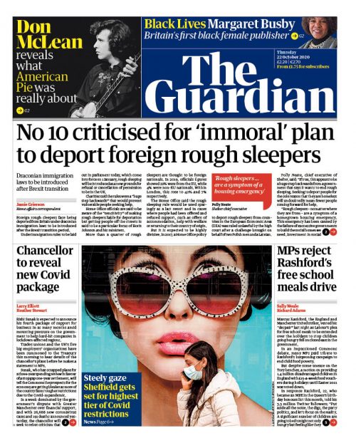 Guardian Front Page 22nd of October 2020 - Tomorrow's Papers Today!