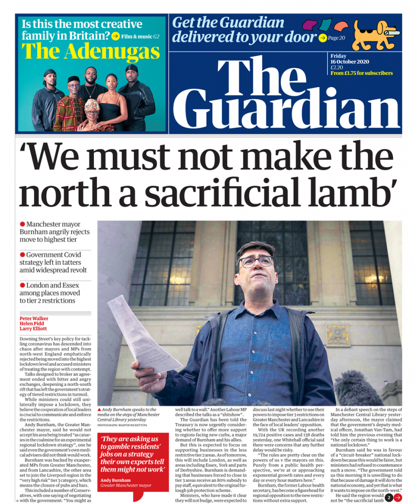 Guardian Front Page 16th of October 2020 - Tomorrow's Papers Today!