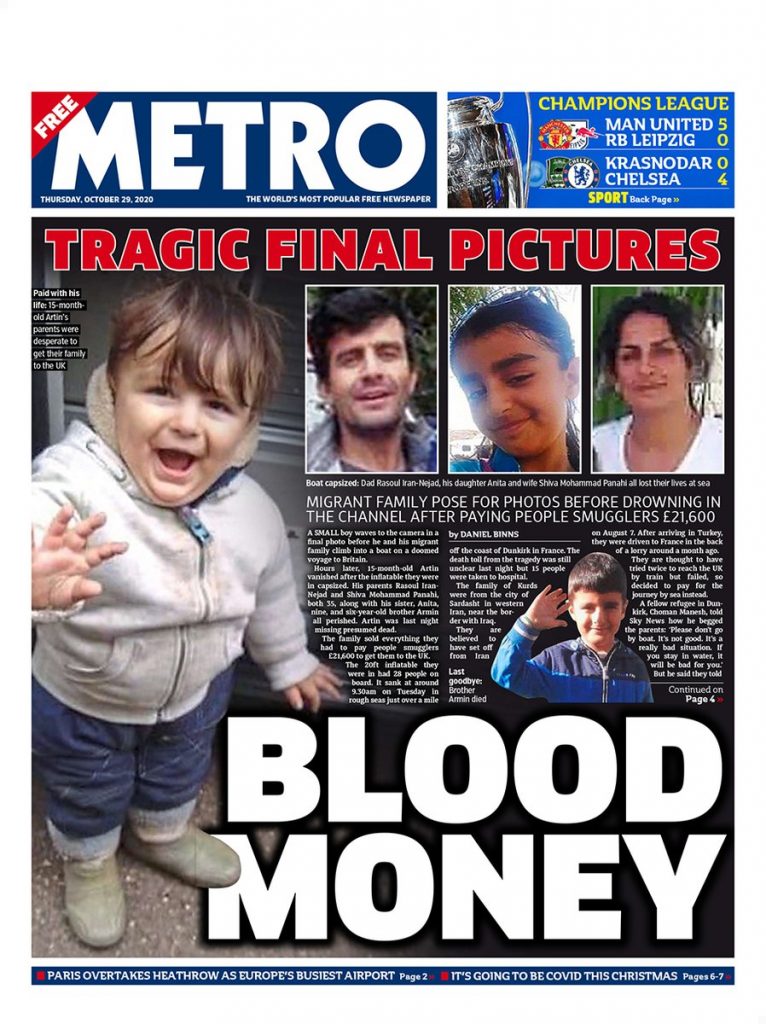 Metro Front Page 29th of October 2020 - Tomorrow's Papers Today!