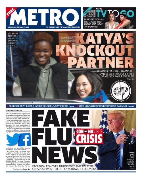 Metro Front Page 7th of October 2020 - Tomorrow's Papers Today!