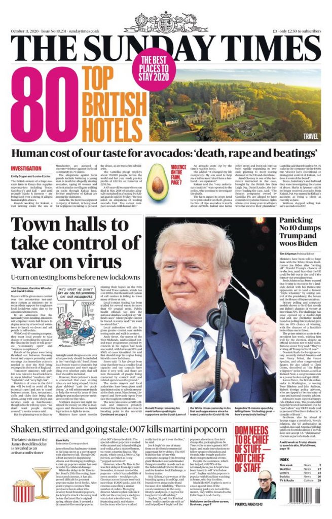 Sunday Times Front Page 11th of October 2020 - Tomorrow's Papers Today!